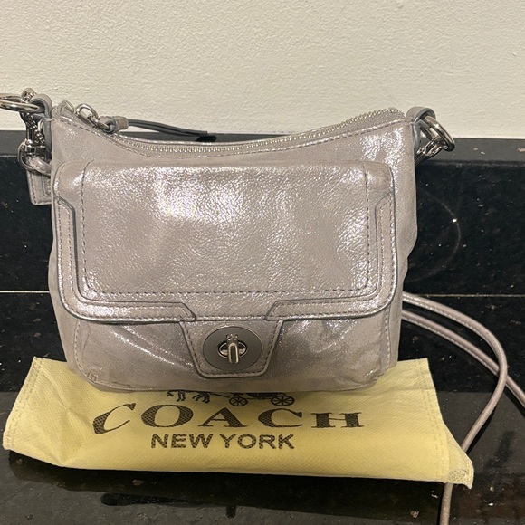 Coach | Bags | Coach Poppy Metallic Silver Crossbody Bag With A Dust ...